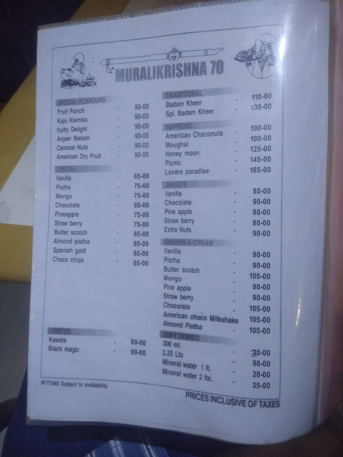 Menu at Murali Krishna70 Restaurant, Nellore