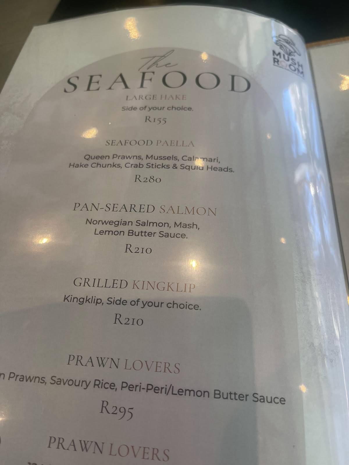 Menu at Mushroom Lounge and Café restaurant, Umhlanga