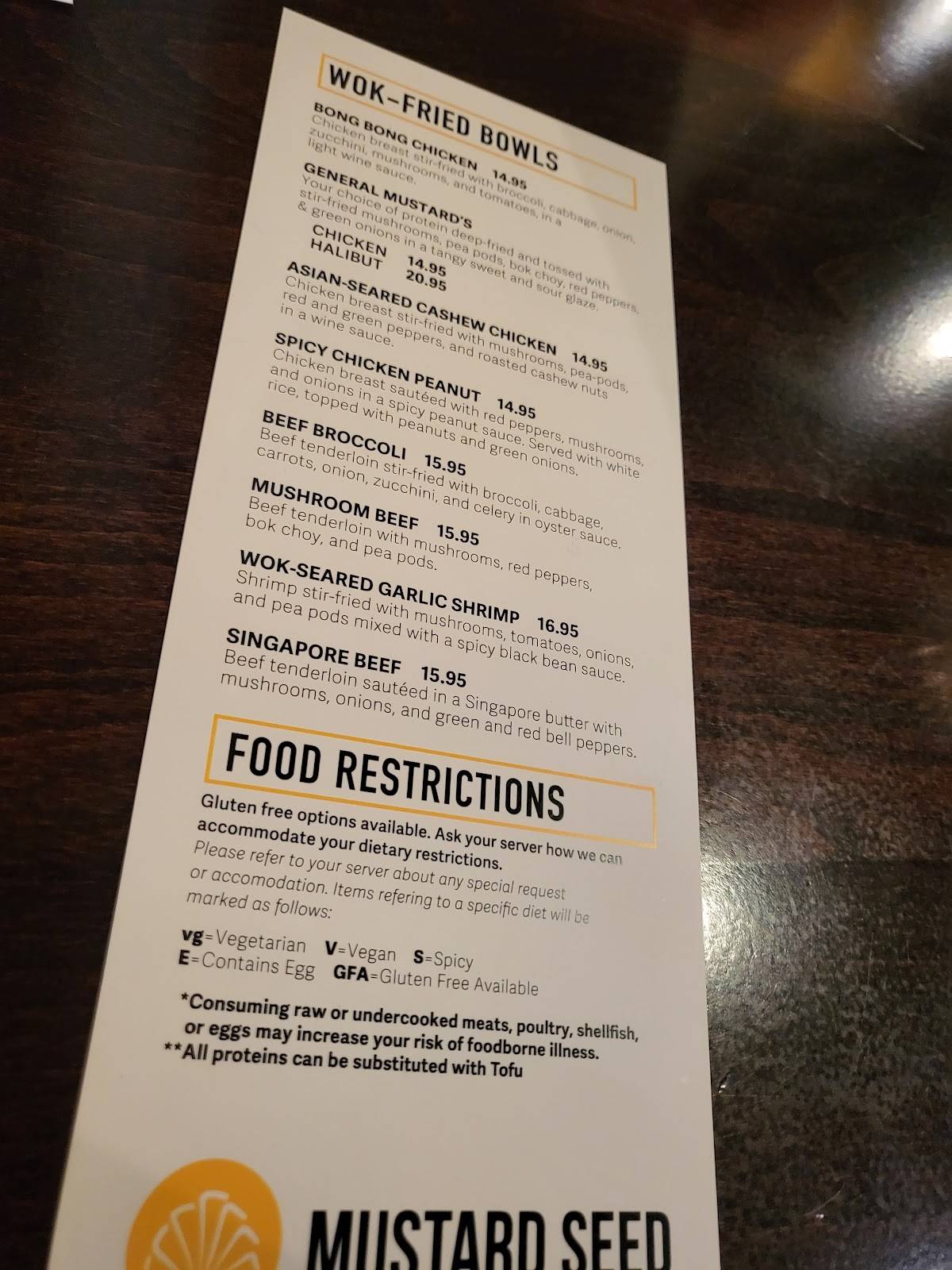 Menu at Mustard Seed restaurant, Spokane, N Division St