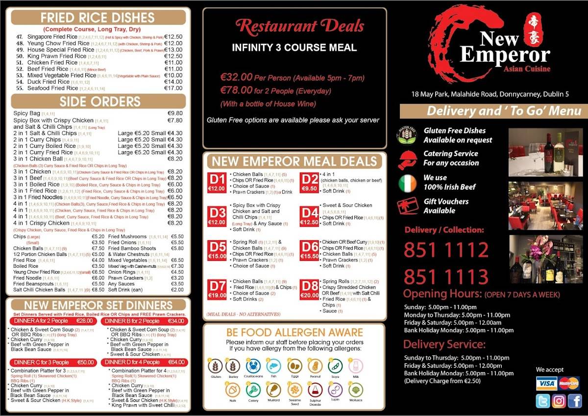 Menu at New Emperor Restaurant, Dublin