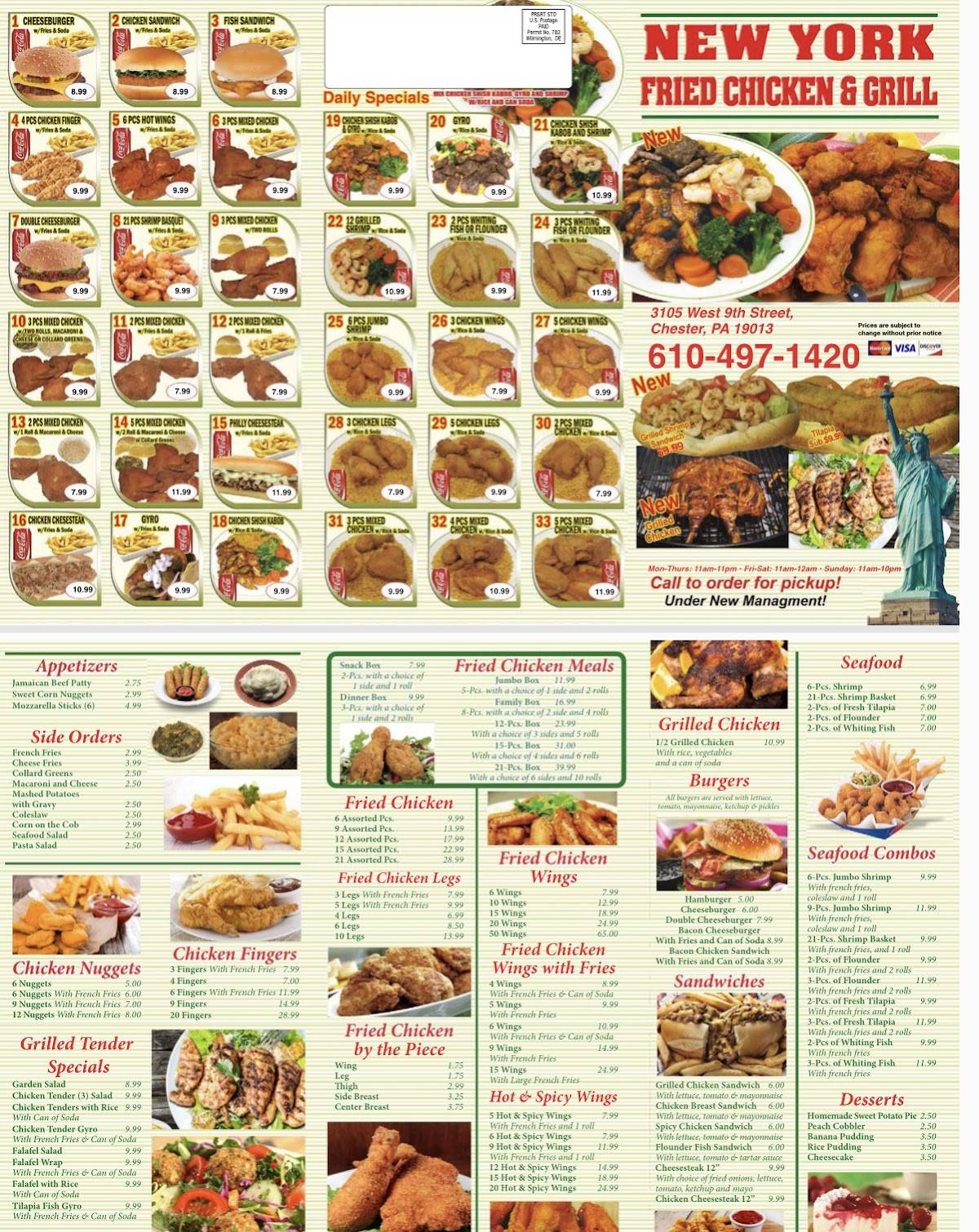 Menu at New York Fried Chicken & Grill restaurant, Chester