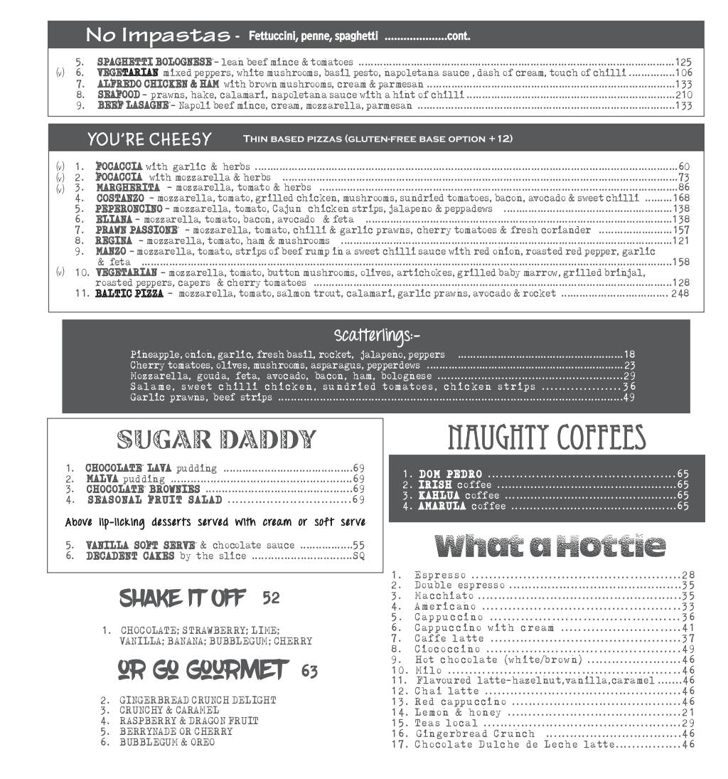 Menu at Next Chapter Restaurant, Durban