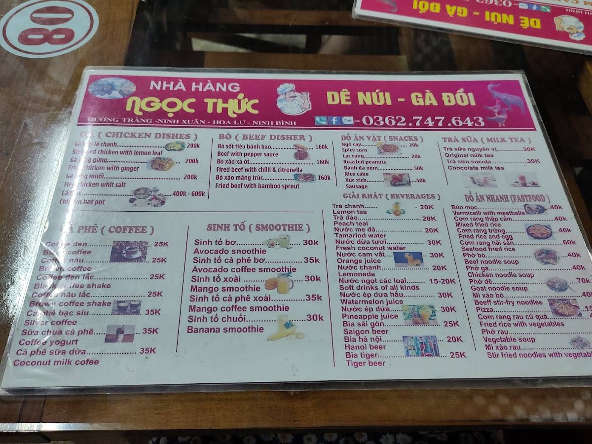 Carta de Restaurant Ngọc Thức - Dê núi Ninh Binh, tp. Ninh Bình