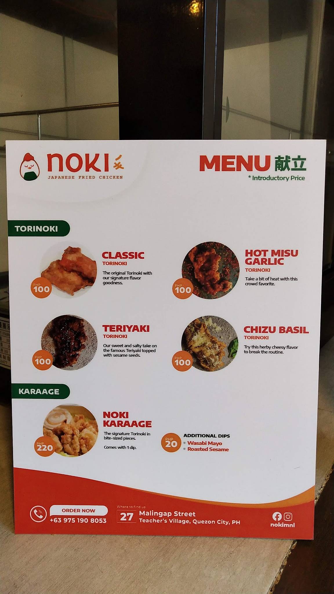Menu at Noki Japanese Fried Chicken restaurant, Quezon City