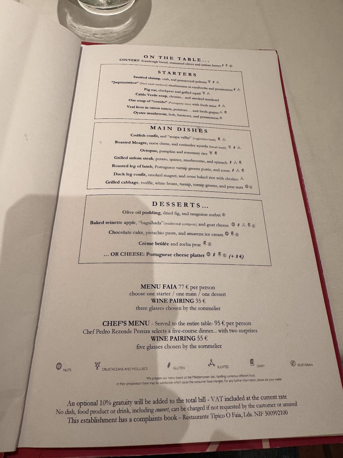 Menu em O Faia - Casa de Fado restaurante, Lisboa, R. da Barroca 54 56