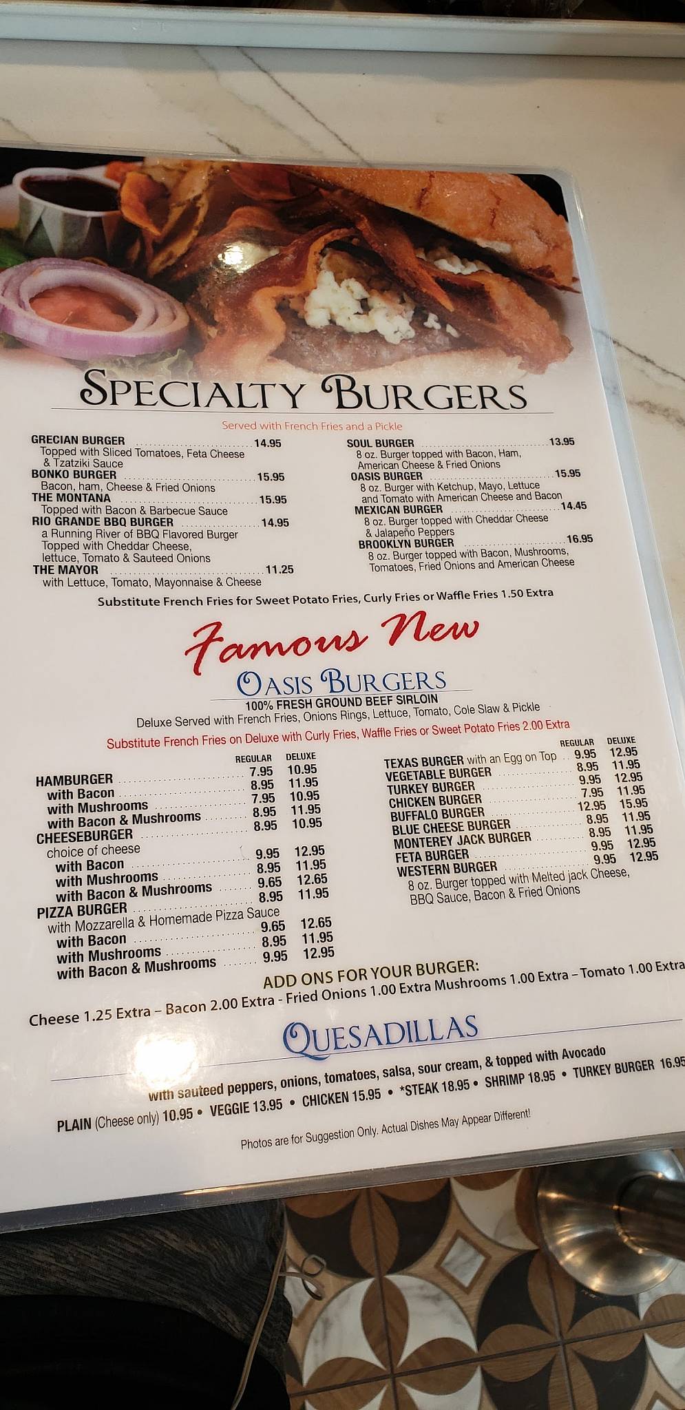 Menu at Oasis Diner restaurant, New York City, Flatbush Ave
