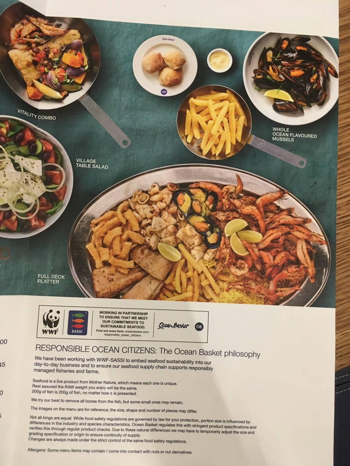 Menu at Ocean Basket Gateway Halaal restaurant, Umhlanga