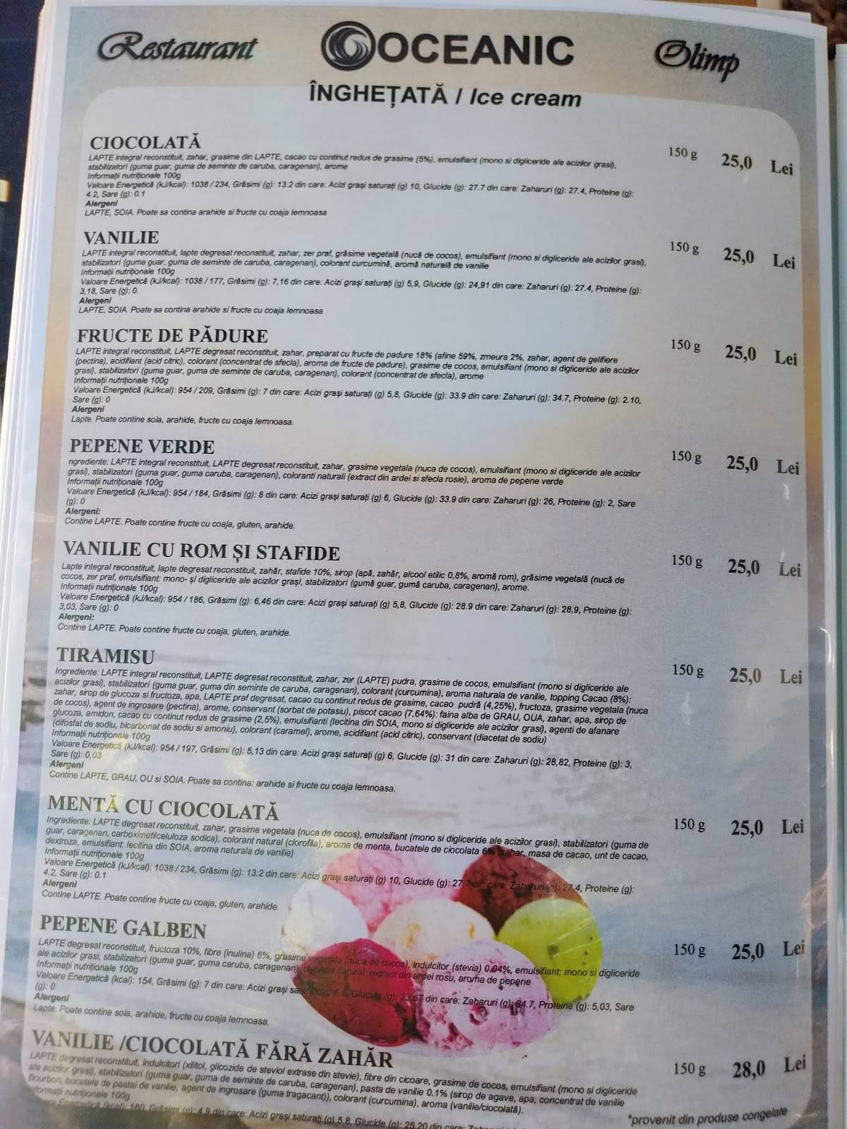 Menu at Oceanic, Olimp