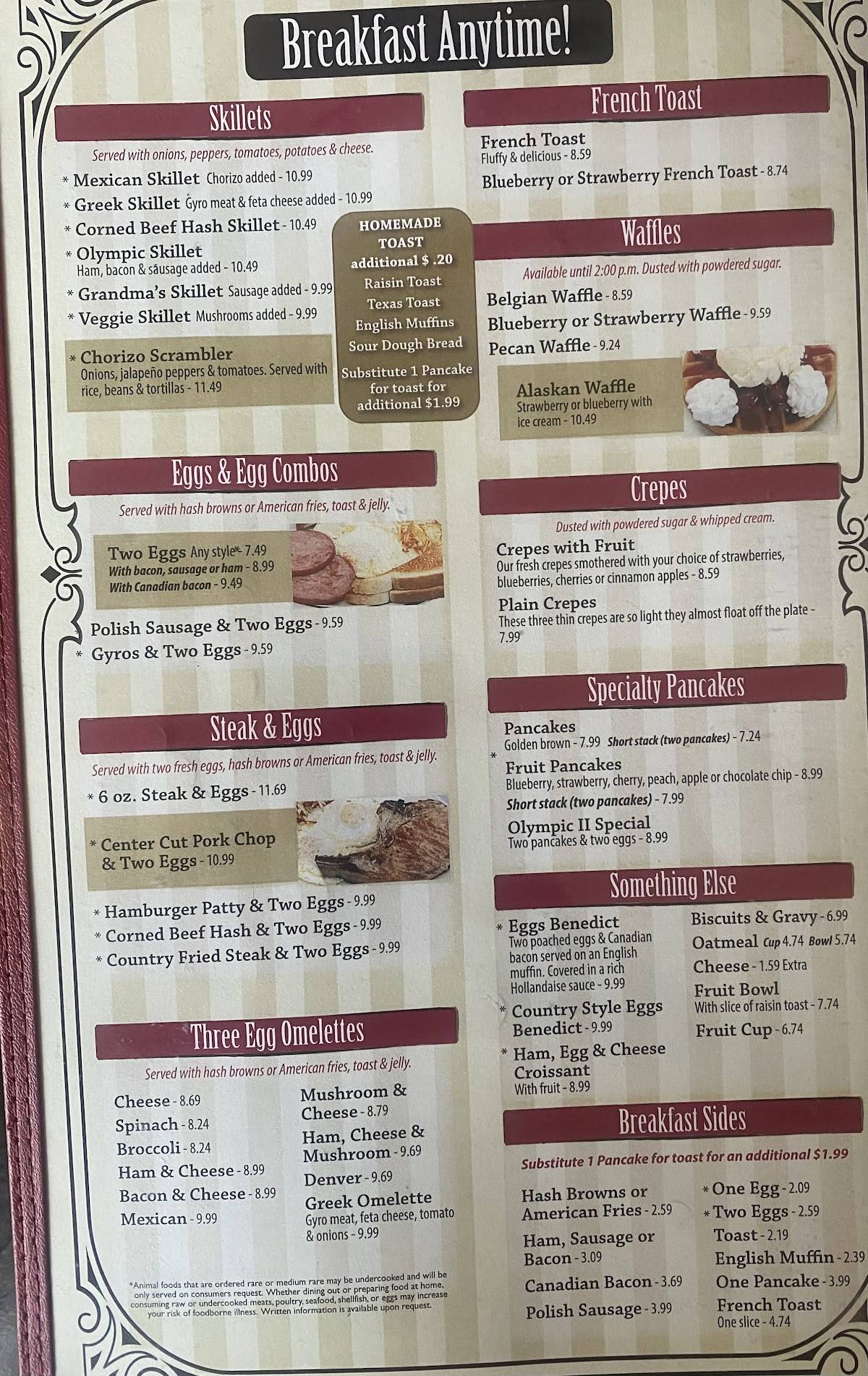 Menu at Olympic II Family Restaurant, Wisconsin Rapids, 8th St S