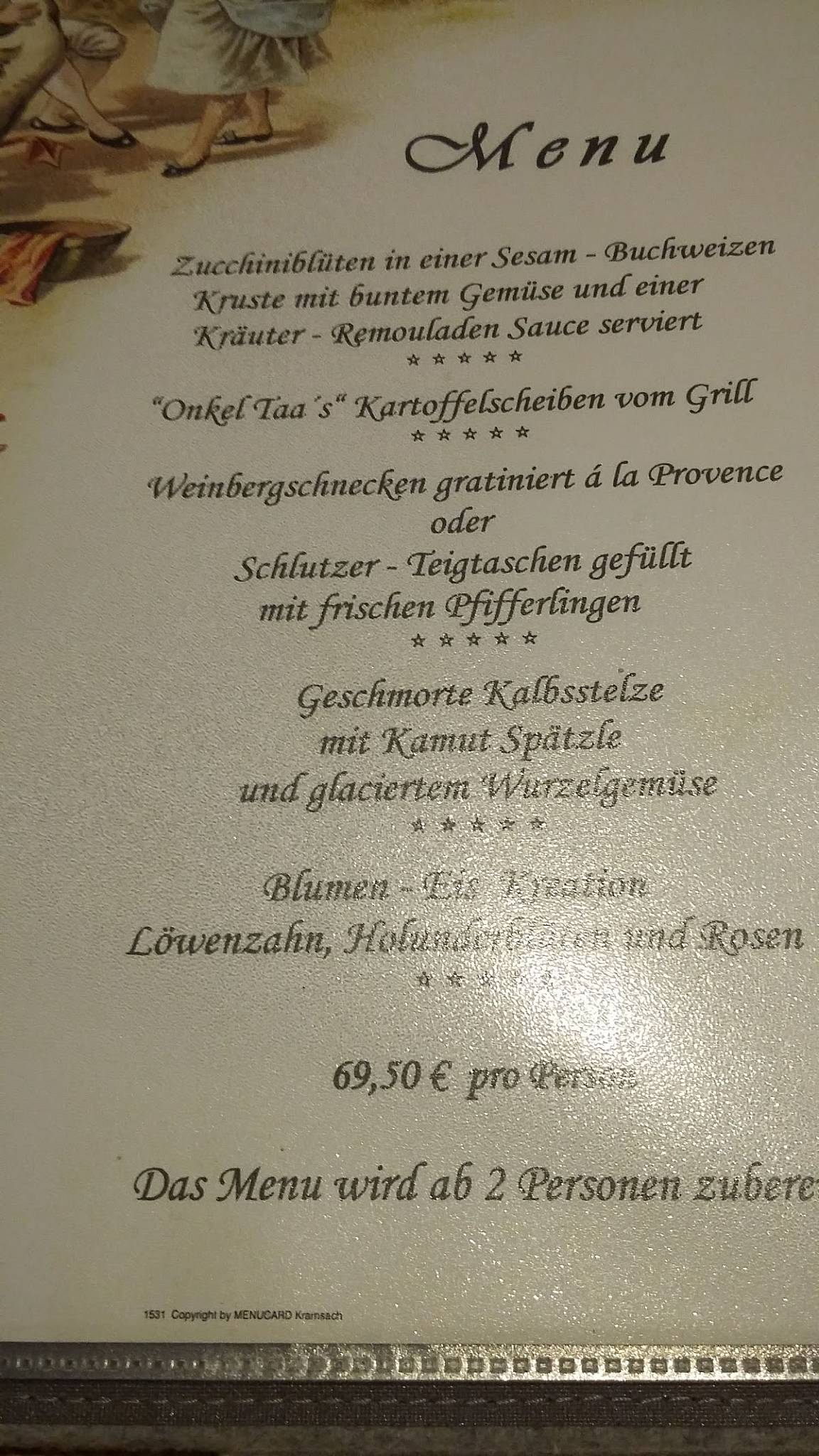 Speisekarte von Restaurant Onkel Taa - K.u.K. Museum Bad Egart, Partschins
