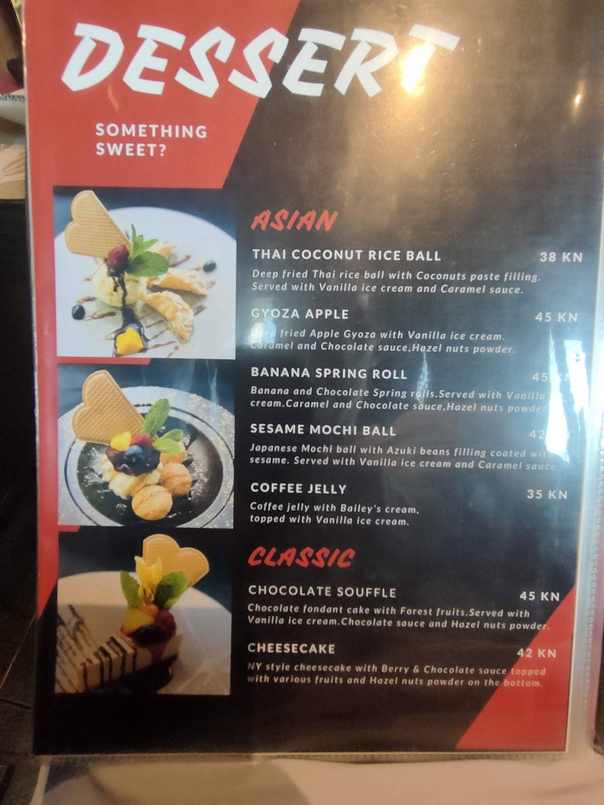 Menu at Trinity Oriental Fusion Lounge restaurant, Dubrovnik