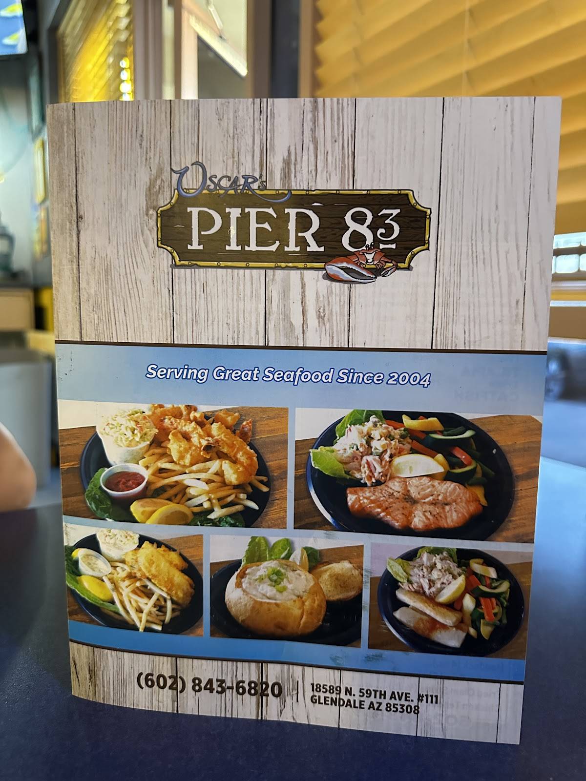 Menu at Oscar's Pier 83 restaurant, Glendale