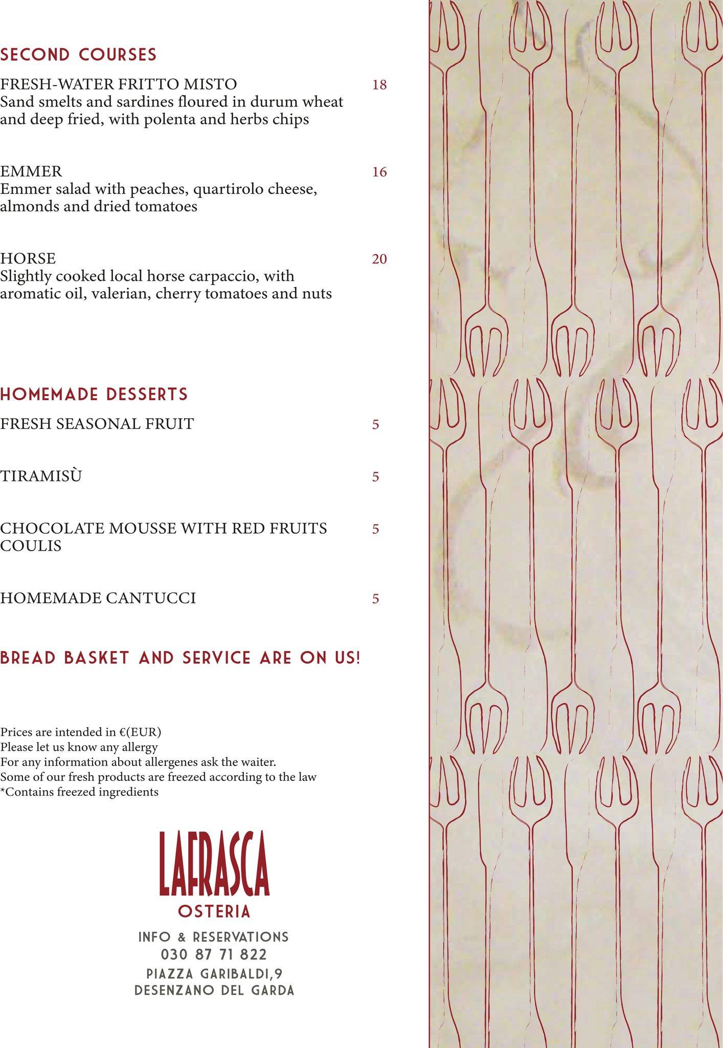 Speisekarte von Osteria La Frasca restaurant, Desenzano del Garda