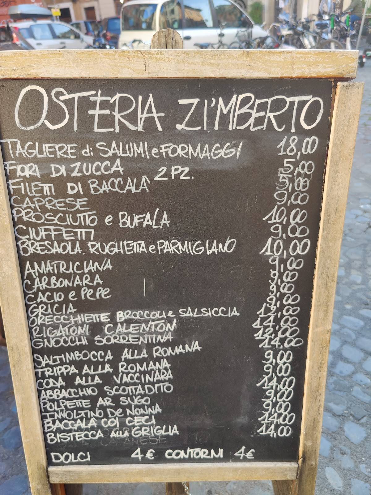 Menu at Osteria da Zi Umberto restaurant, Rome