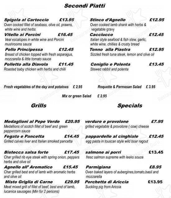 Menu at Osteria del Portico restaurant, London, 7a The Grn