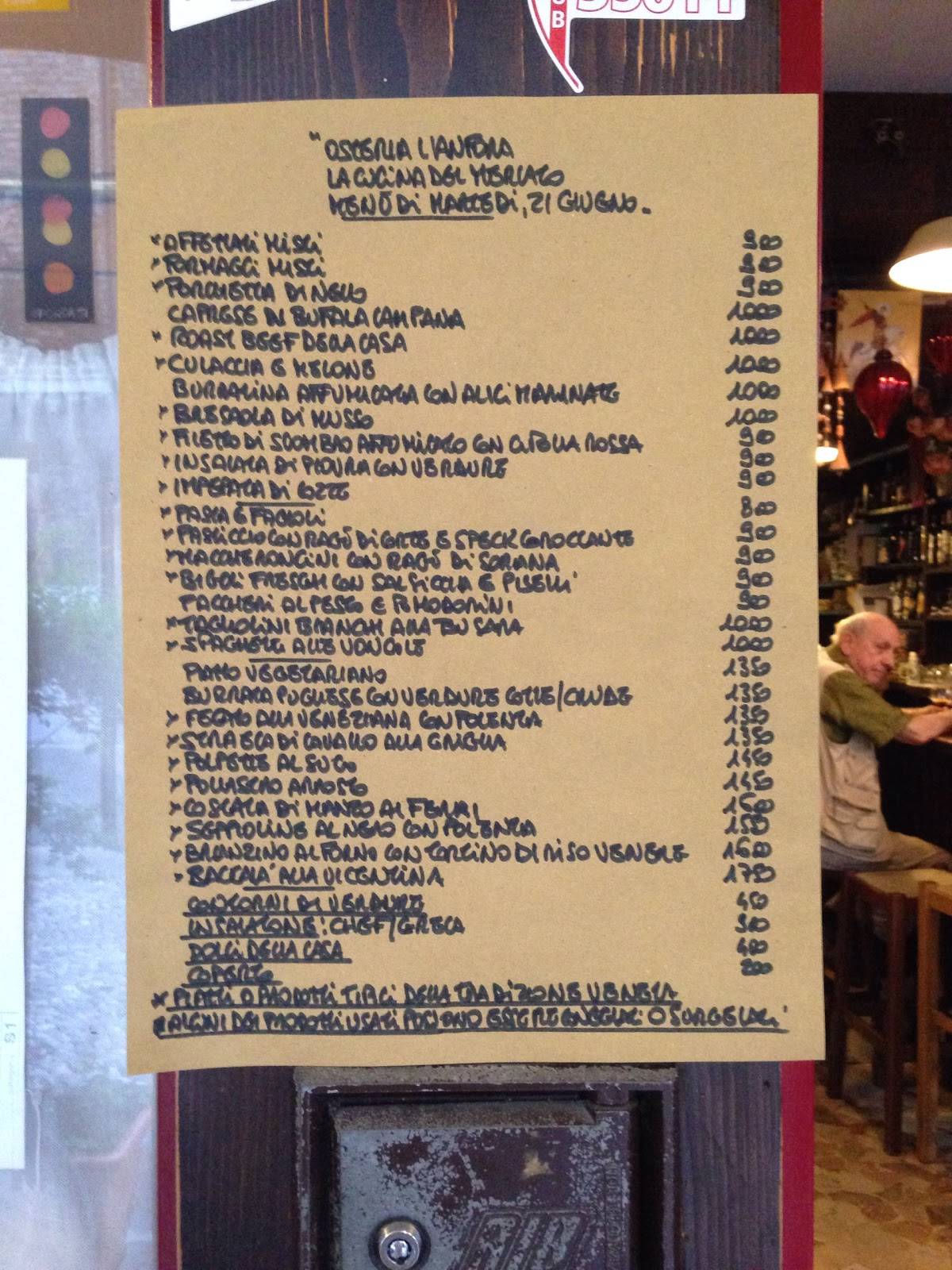 Menu da Osteria L'anfora ristorante, Padova