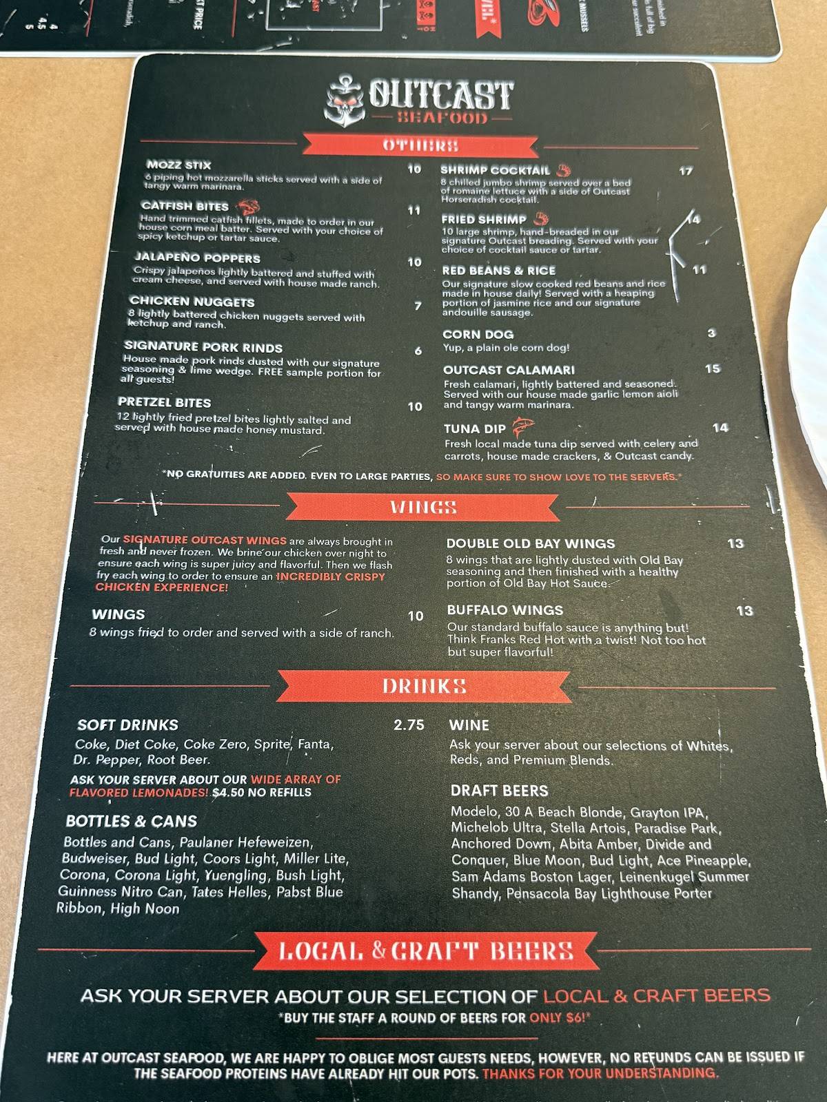 Carta del restaurante Outcast Seafood - Miramar Beach, Miramar Beach ...