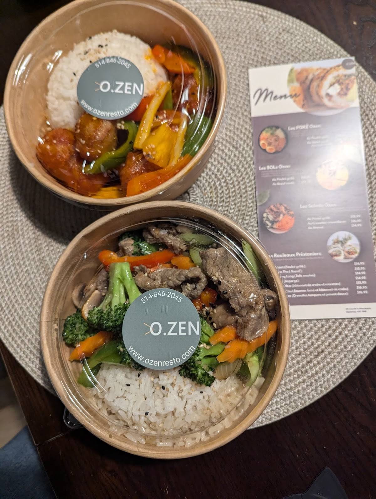 Menu at Restaurant Ozen, Montréal