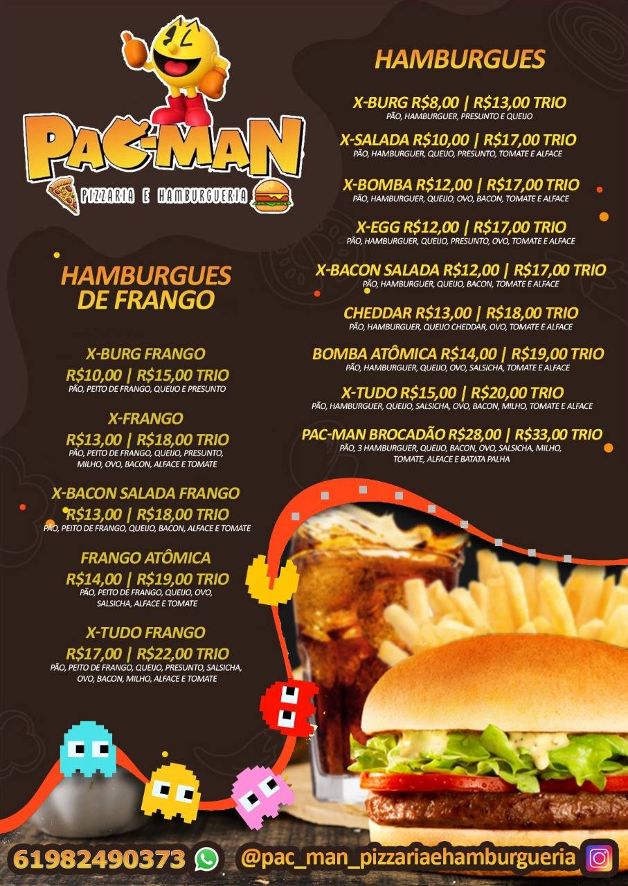 Menu em Pac-Man Pizzaria e Hamburgueria, Brasília
