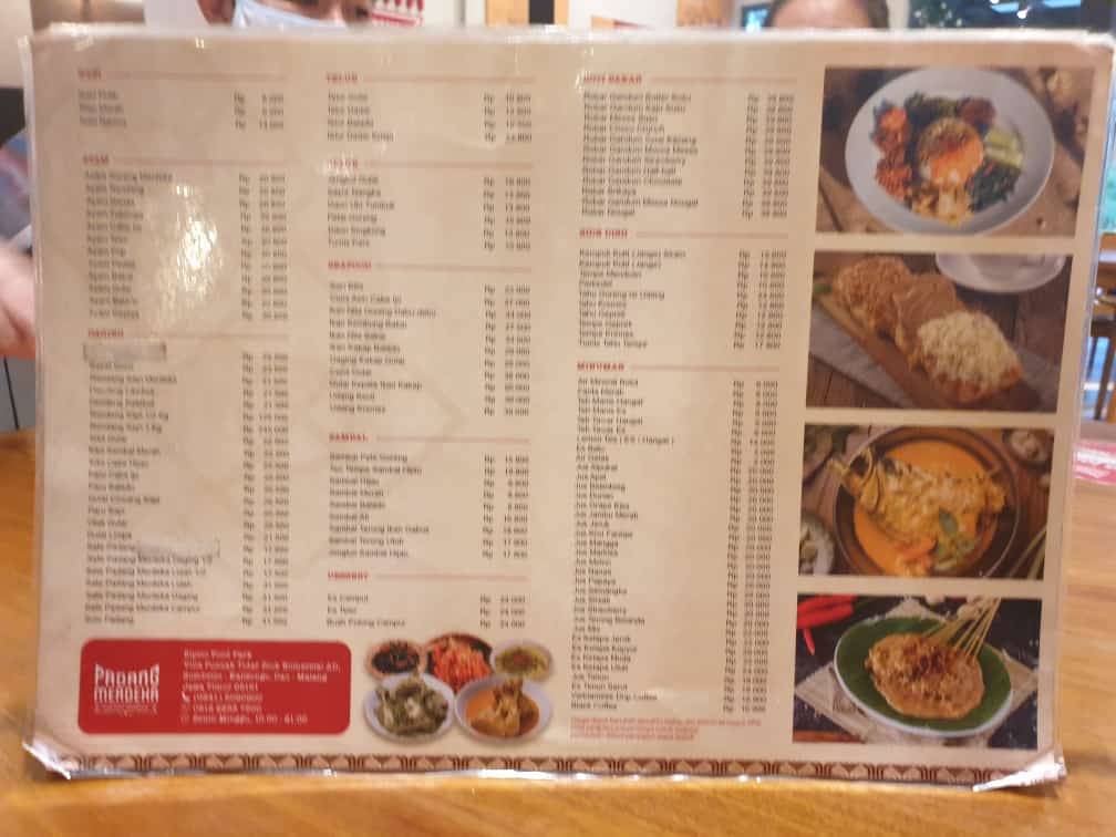Carta del restaurante Padang Merdeka Malang, Kalisongo