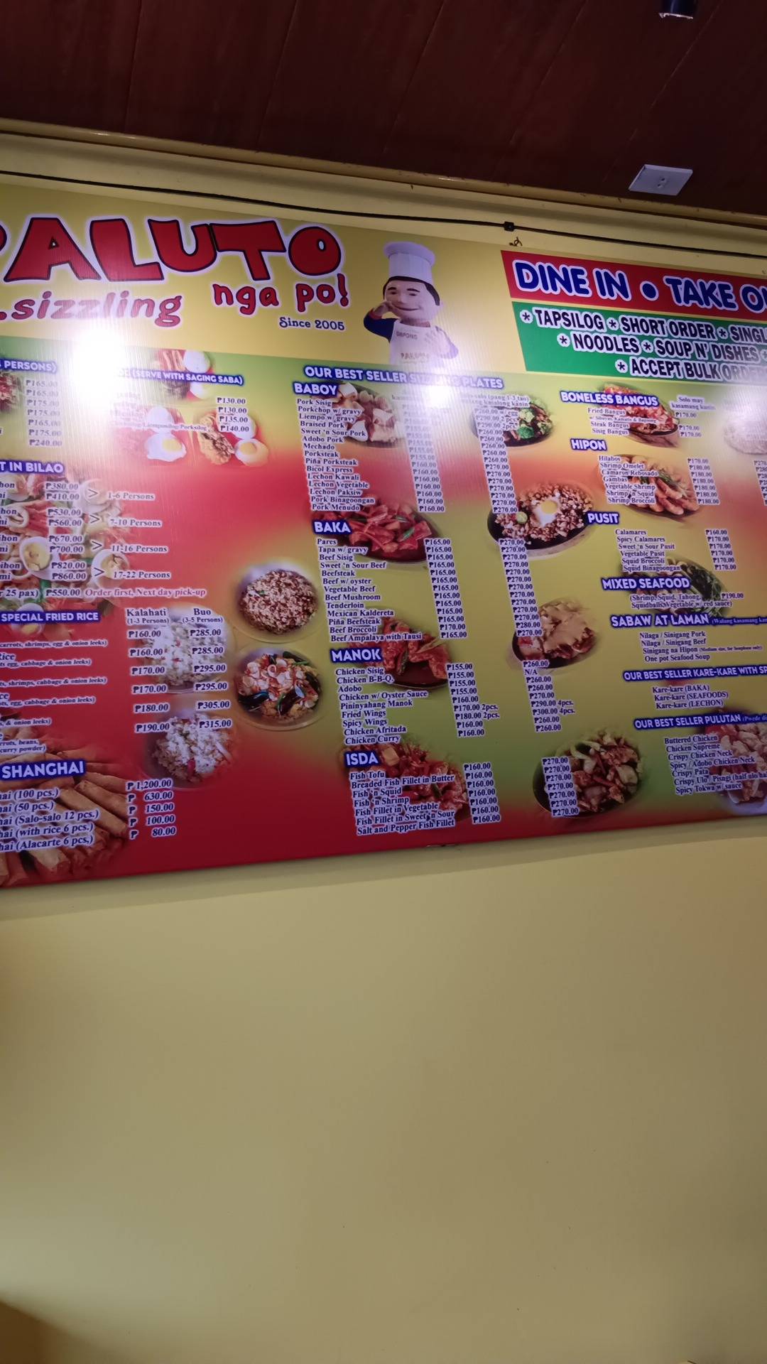 Menu at Paluto Sizzling Nga Po restaurant, Manila, Maceda St