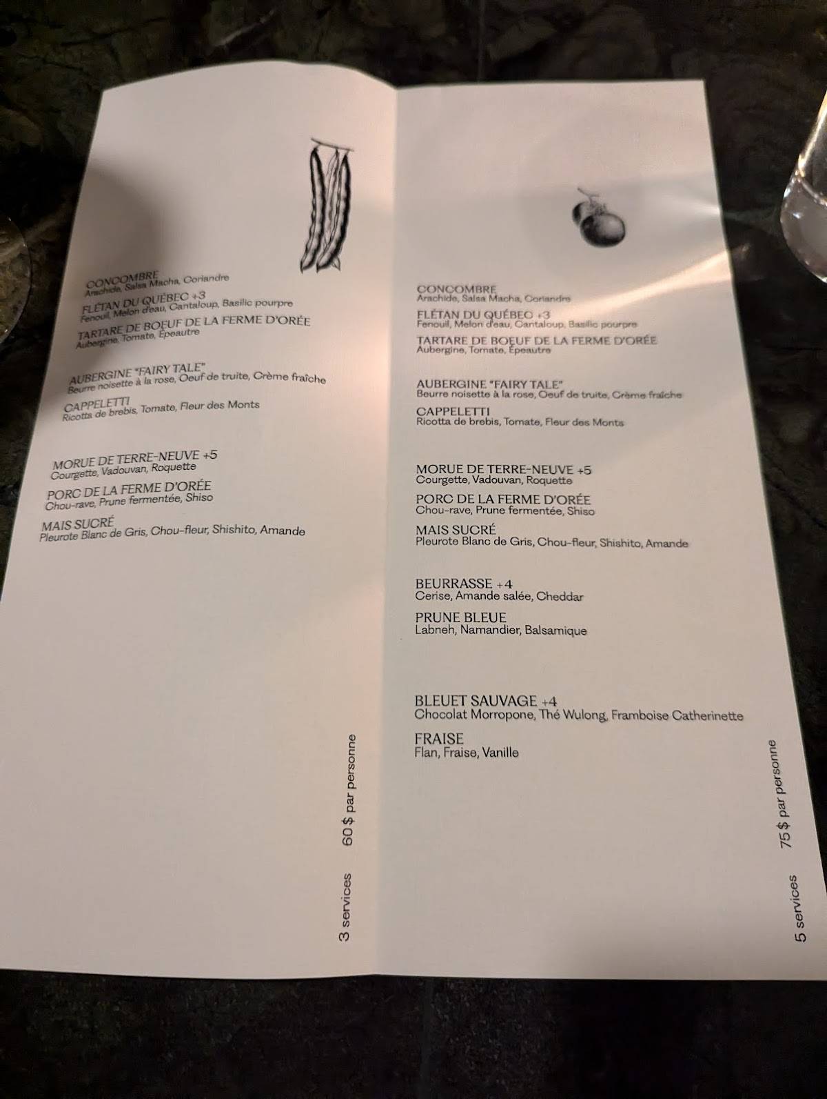 Menu at Restaurant Panacée, Montréal