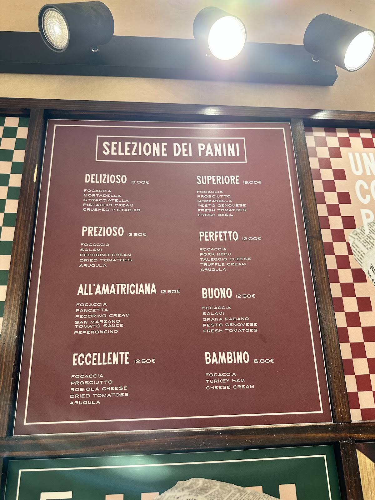Menu at Panini Bar Franco Romano, Dubrovnik