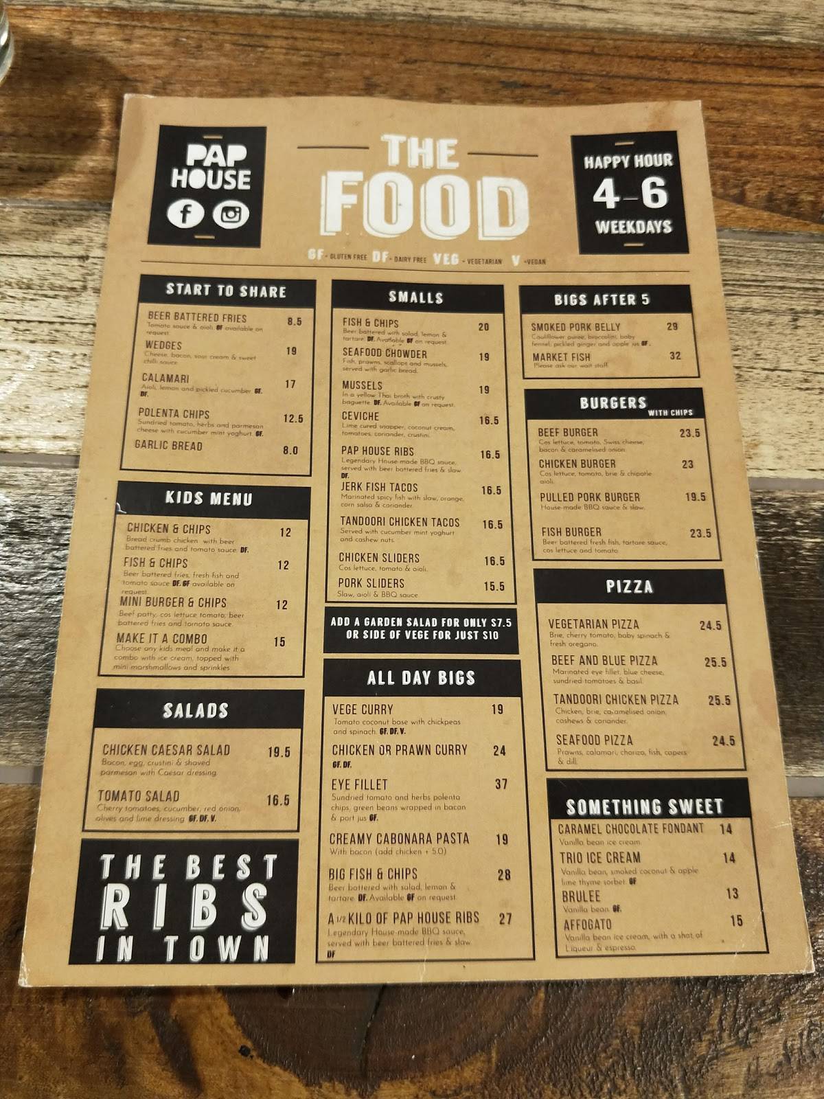 Menu at Pap House Restaurant & Bar Papamoa, Papamoa