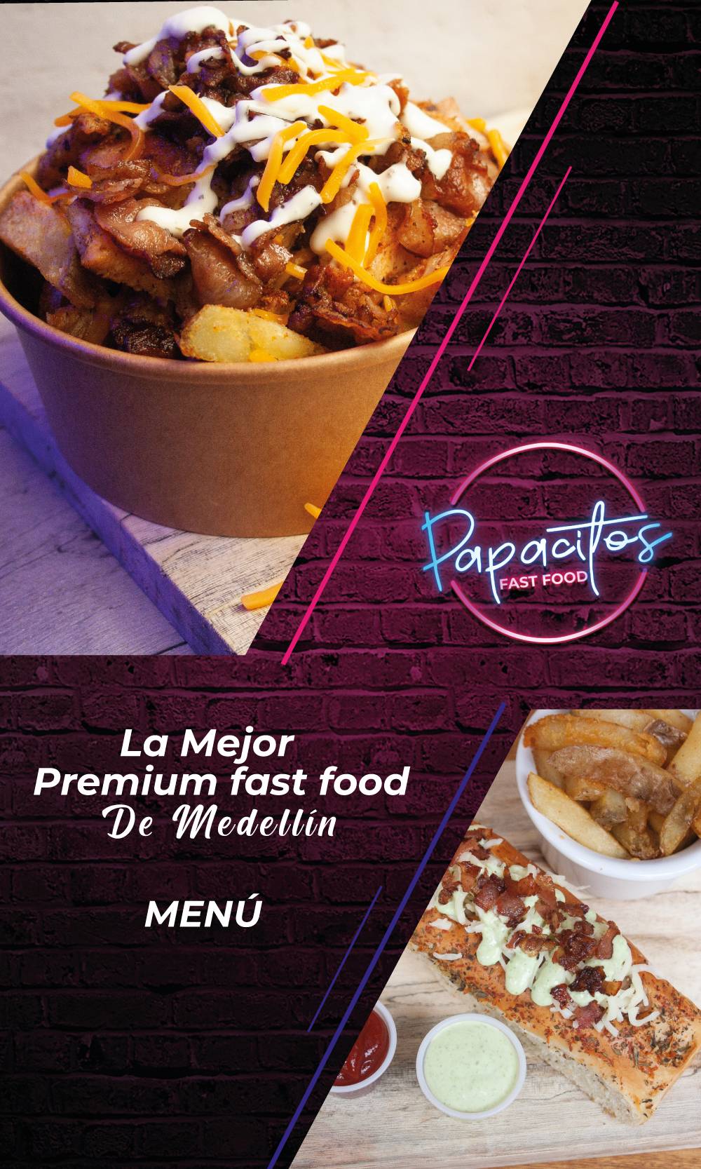 Carta de Papacitos Fast food Medellín, Colombia