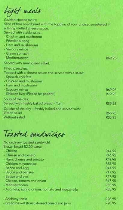 Menu at Paputzis restaurant, Randburg