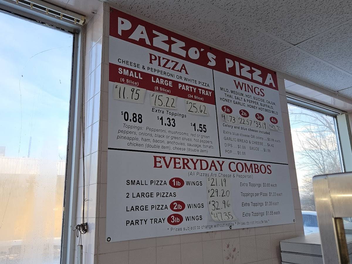 Menu at Pazzos Pizzeria Dunnville, Canada