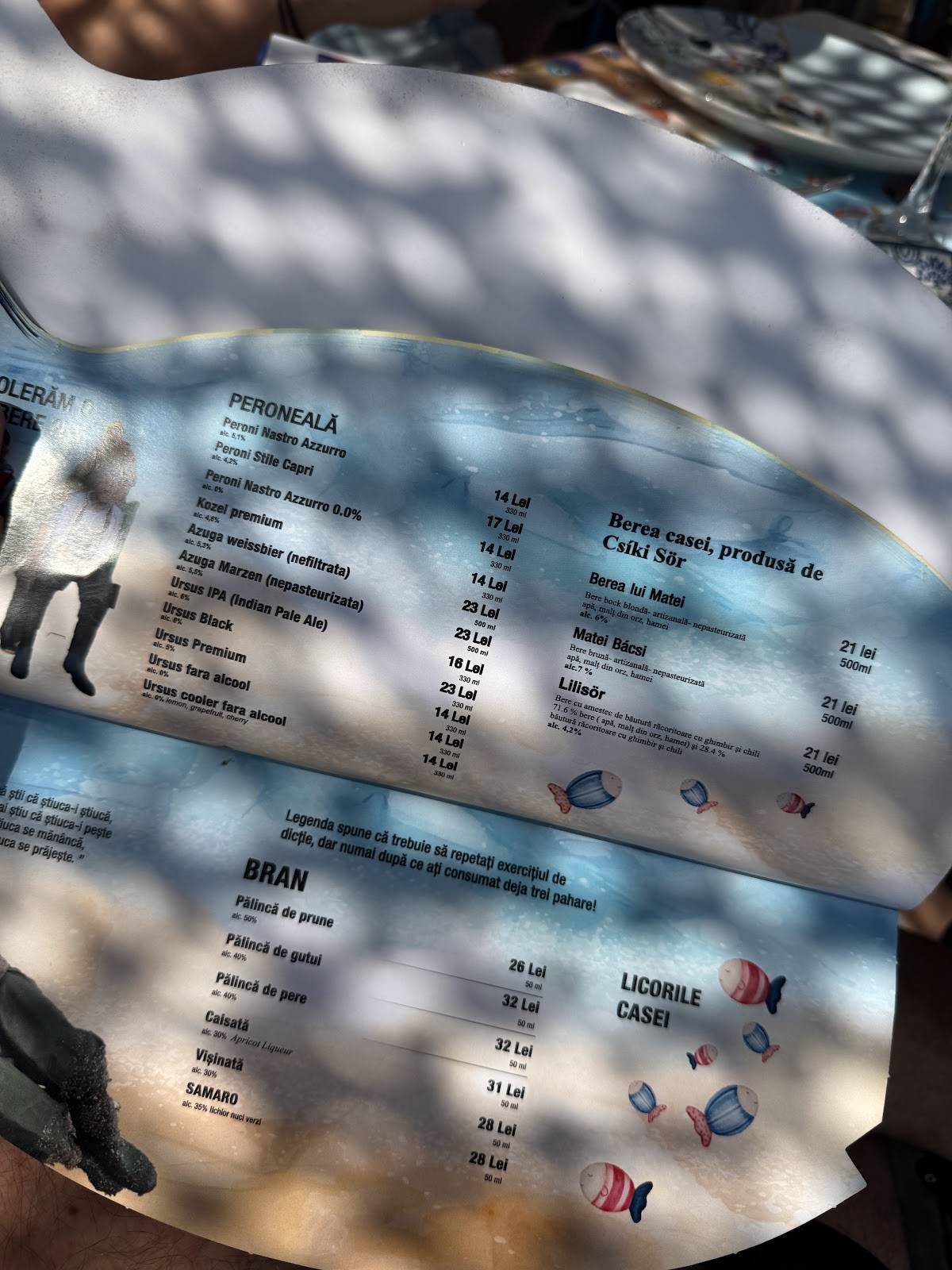 Menu at Pescăria lui Matei, Agigea, Strada Meduzei 4