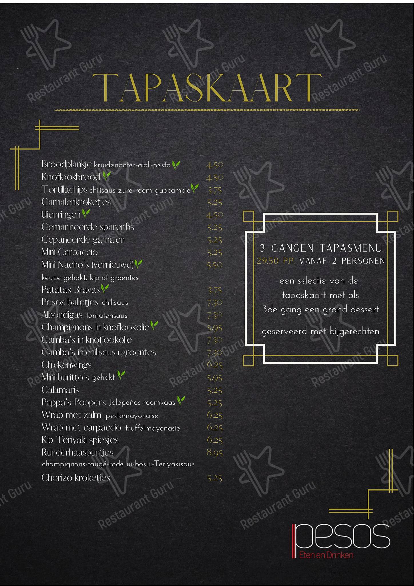 Speisekarte von Pesos Food and Drink, Asten