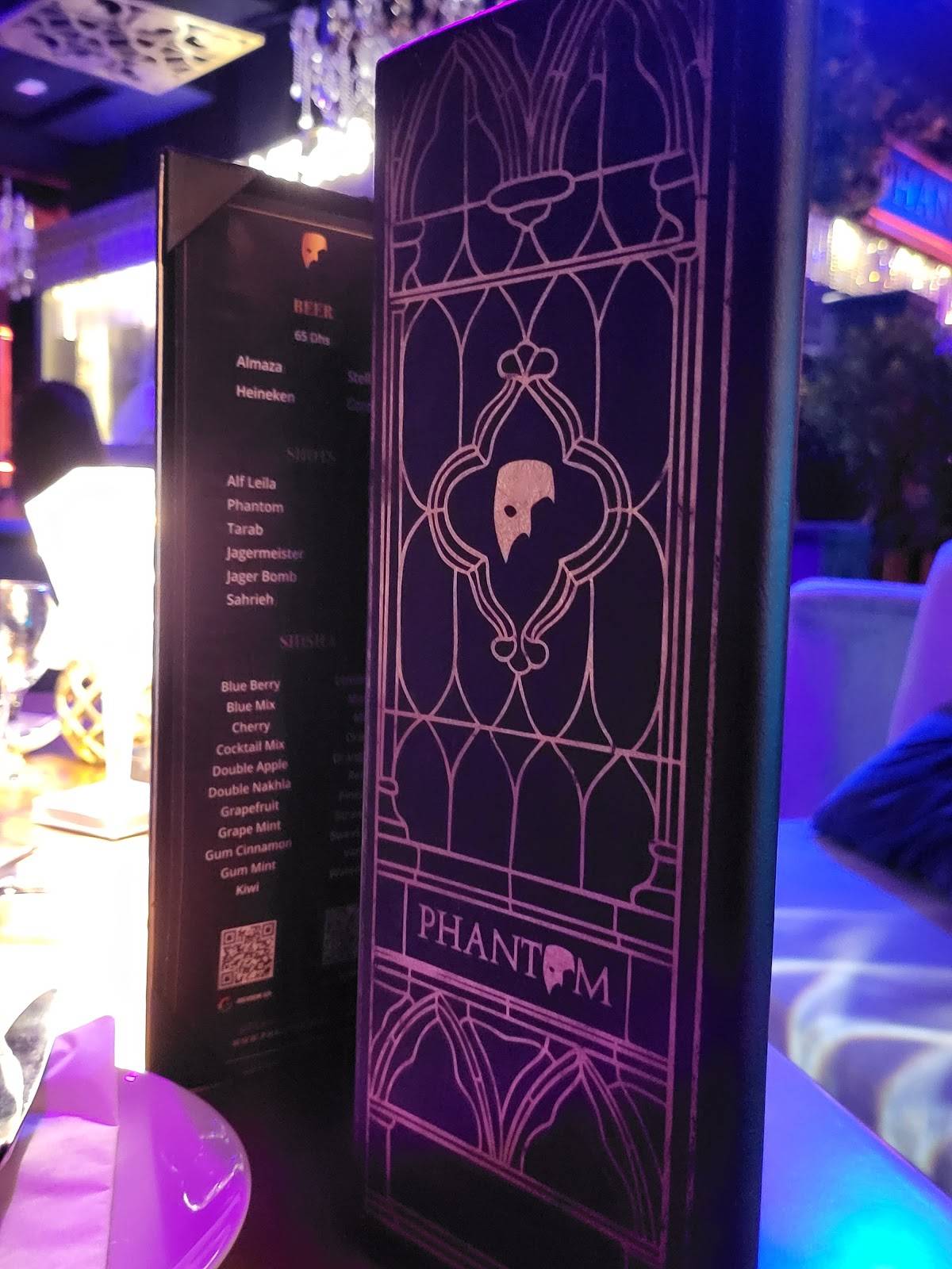Menu at Phantom House restaurant, Dubai