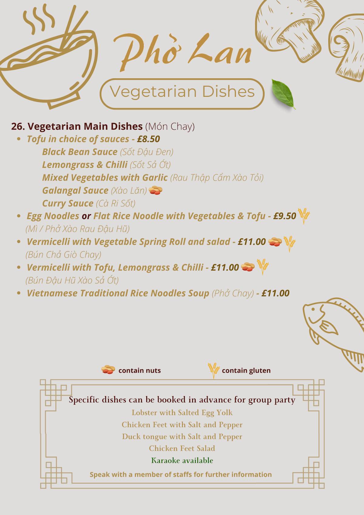 Menu at Phở Lan restaurant, Hull