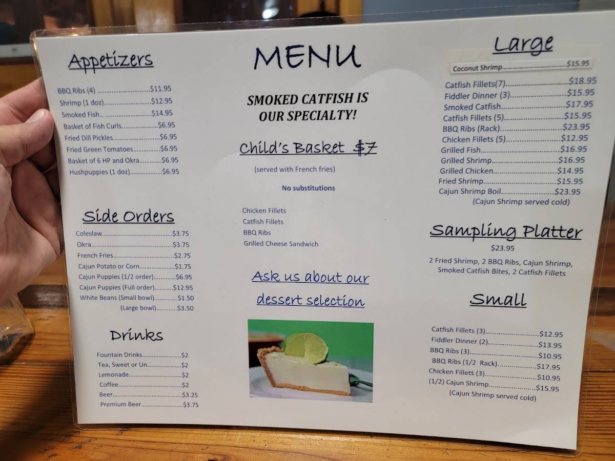 Menu at Pickwick Catfish Farm Restaurant, Counce