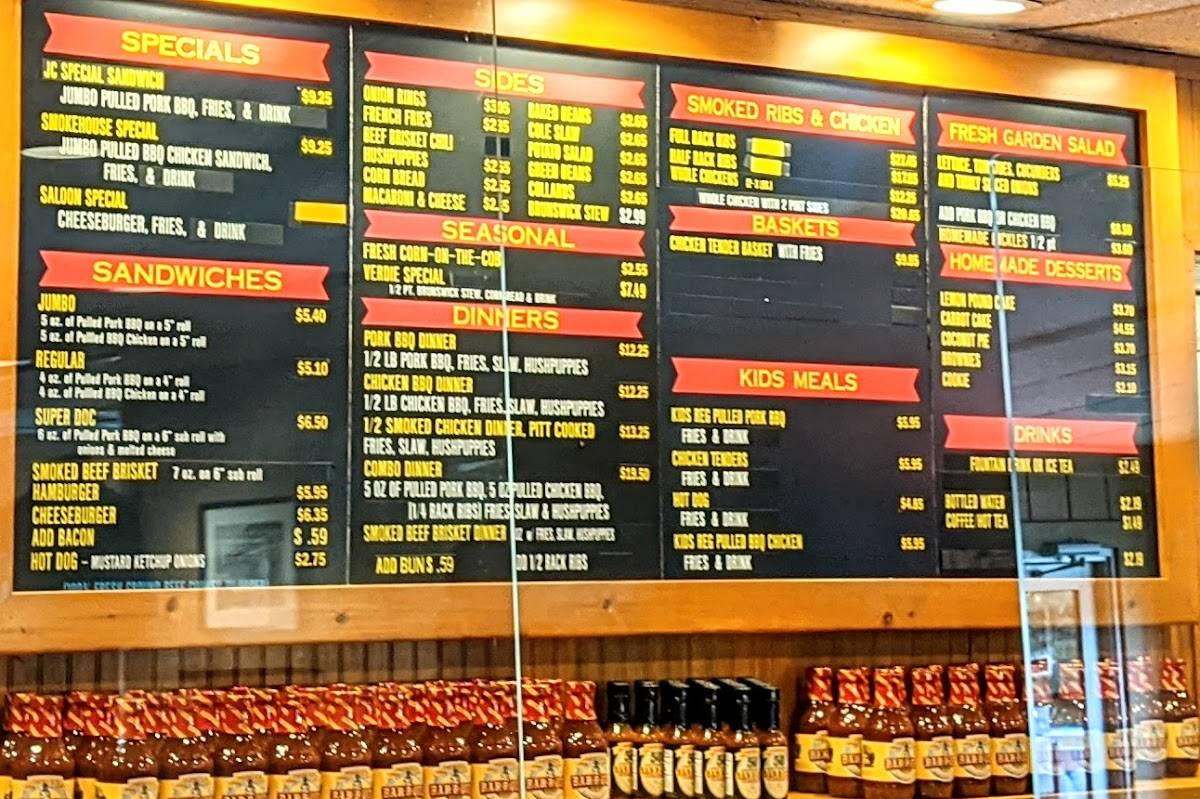 Menu at Pierce's Pitt Bar-B-Que, Williamsburg