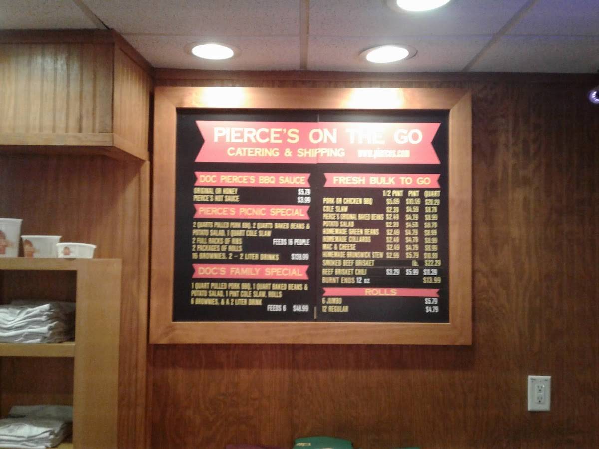 Menu at Pierce's Pitt Bar-B-Que, Williamsburg