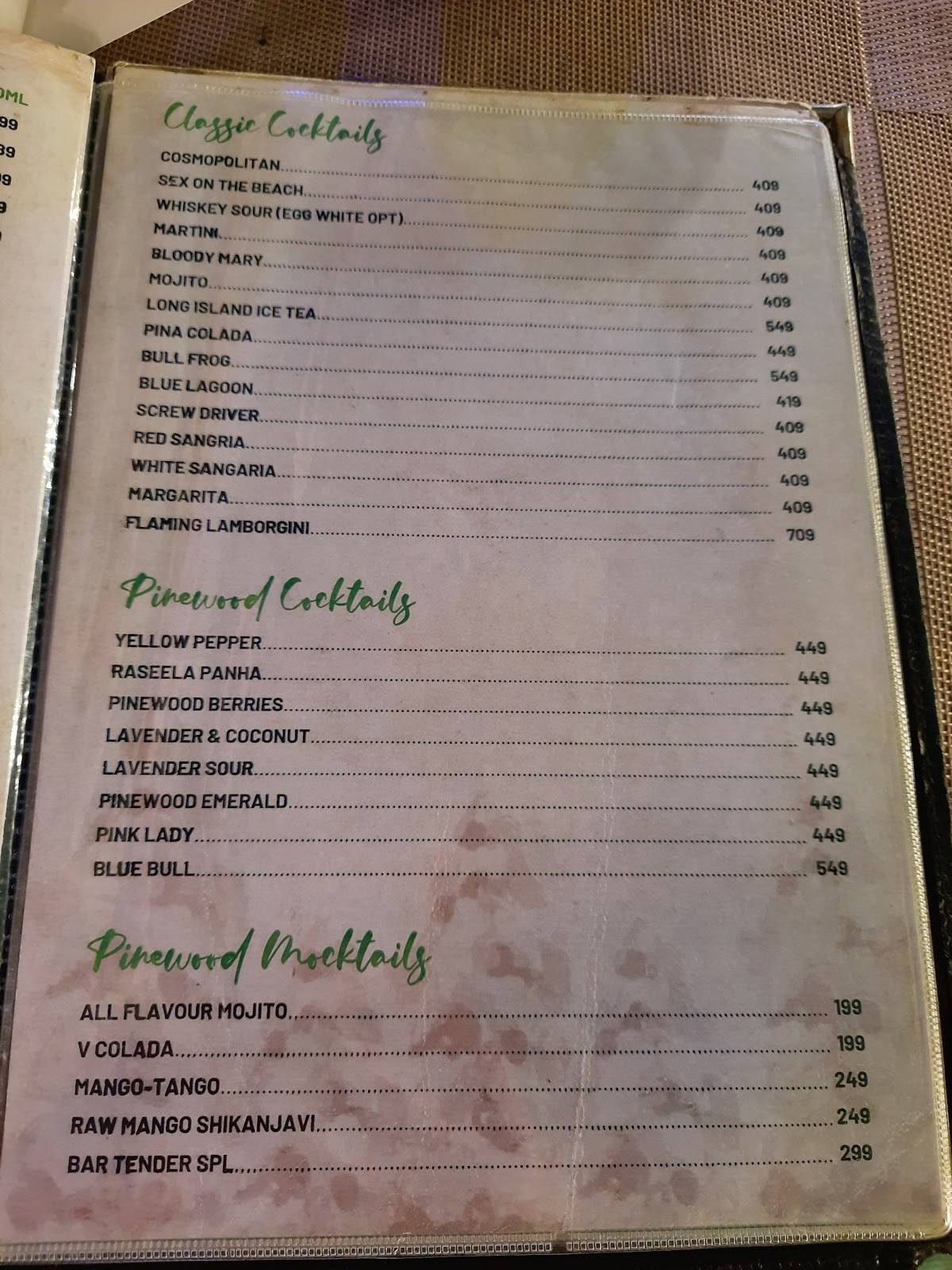 Menu at Pinewood Family Garden Restaurant, Ambernath