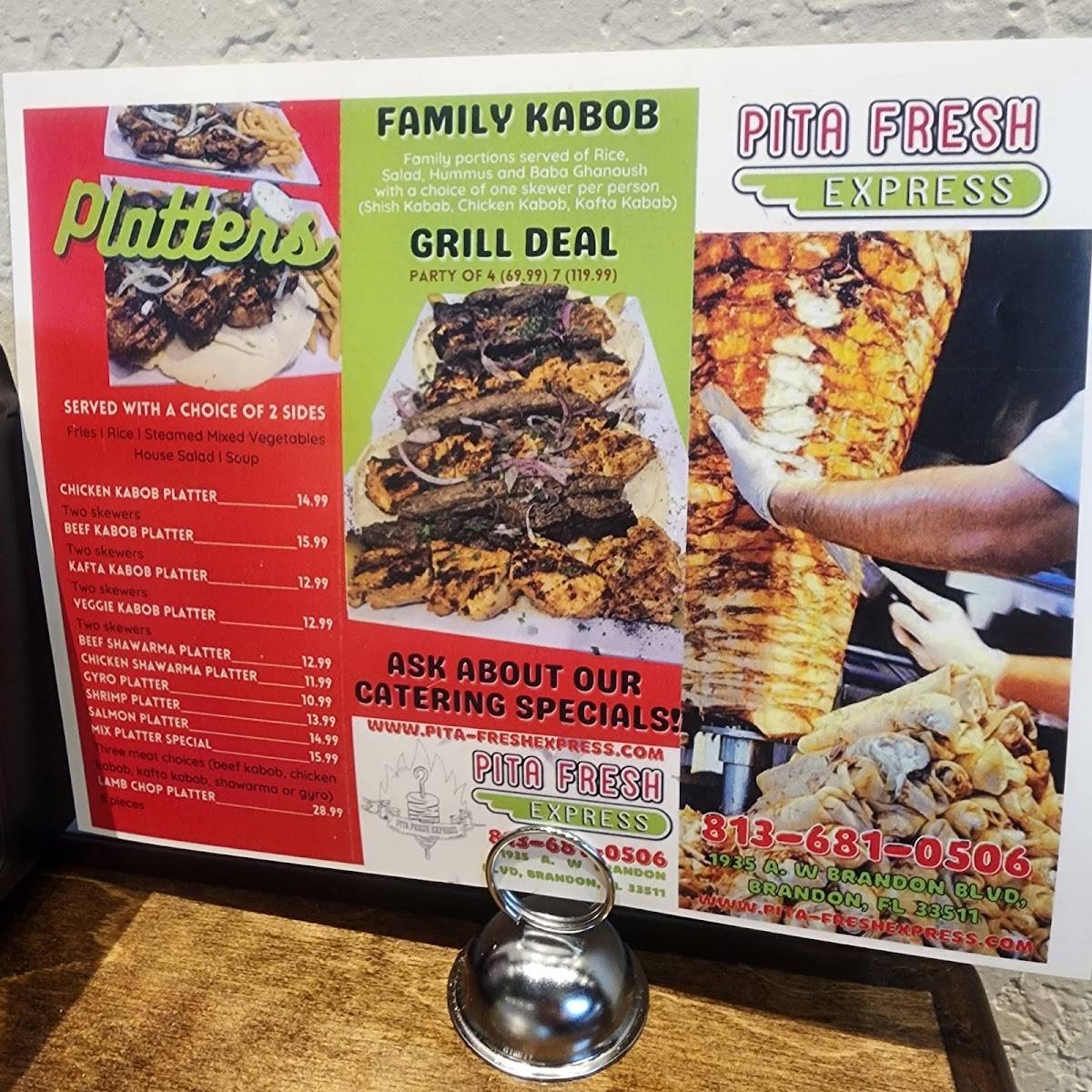 Menu at Pita Fresh Express restaurant, Brandon