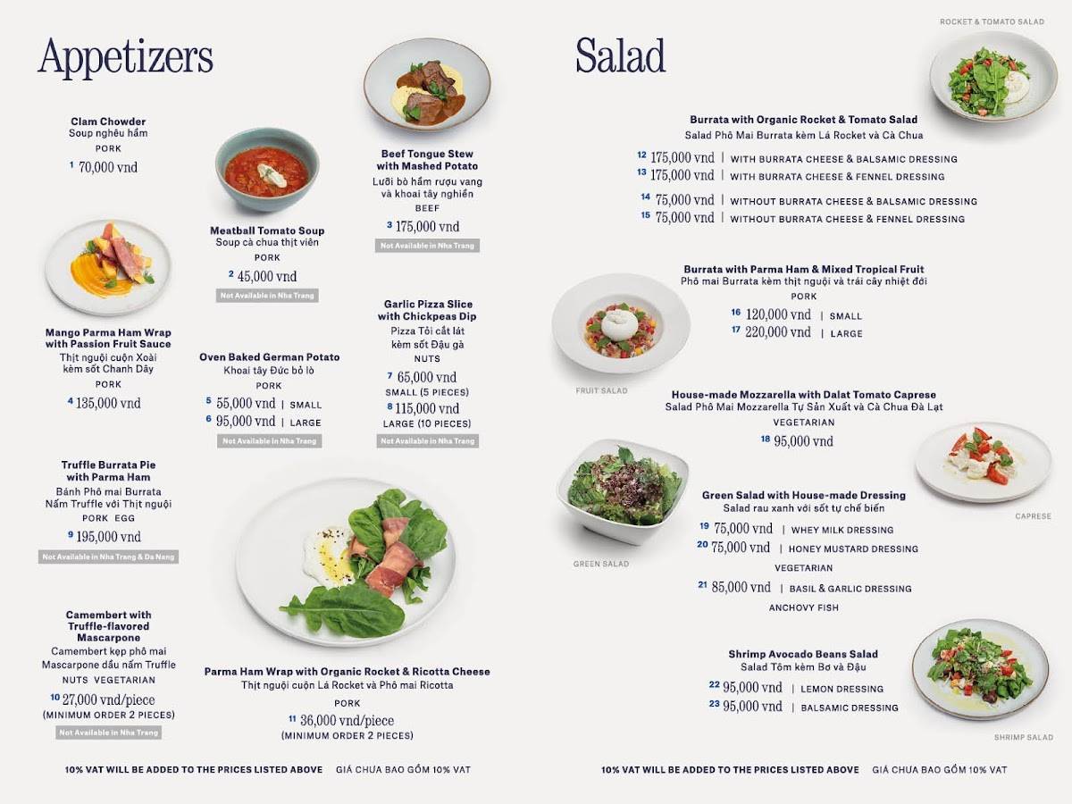 Menu at Pizza 4P's Estella restaurant, Ho Chi Minh City
