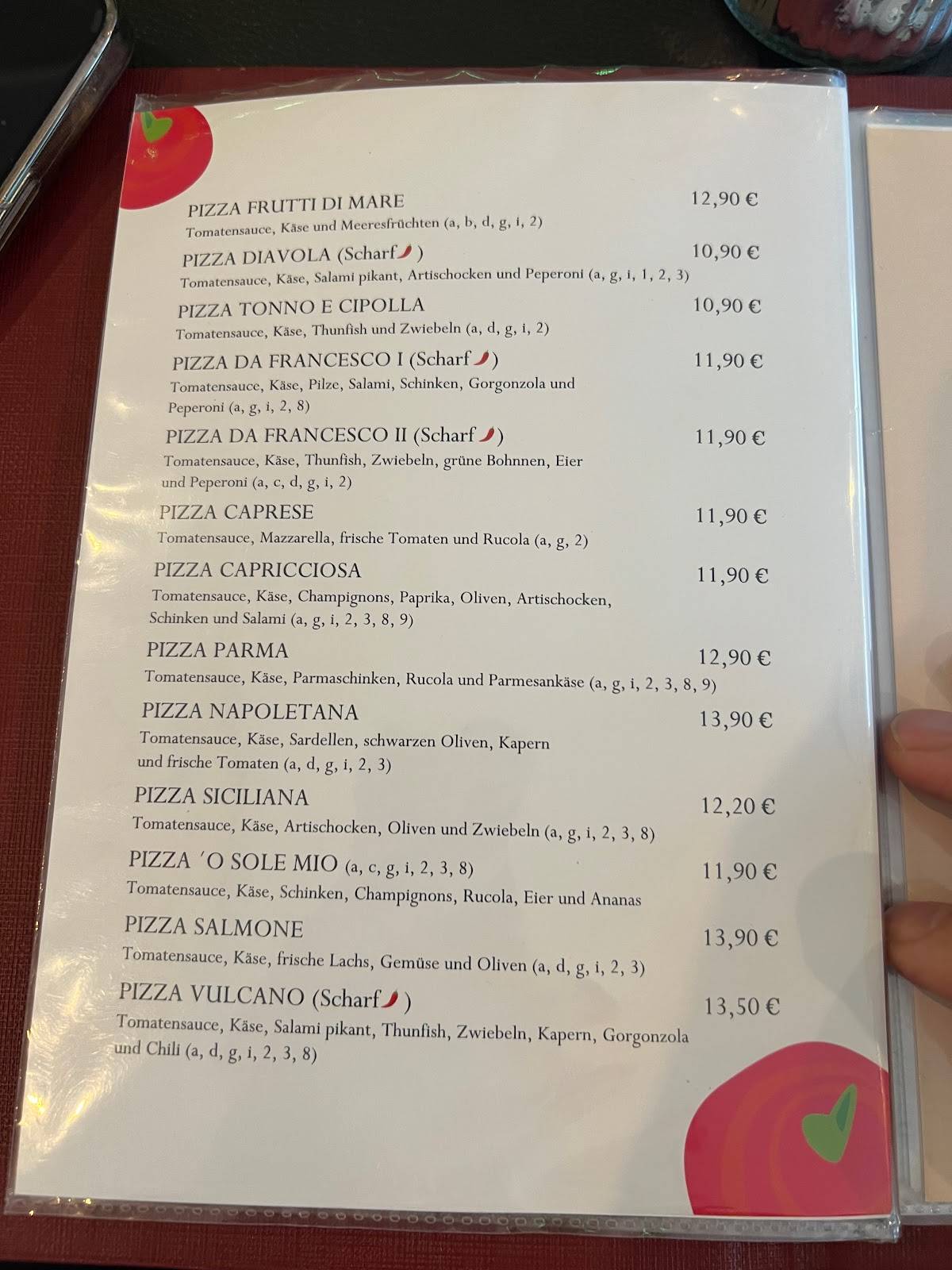 Speisekarte von Pizza e Pasta Da Francesco, München