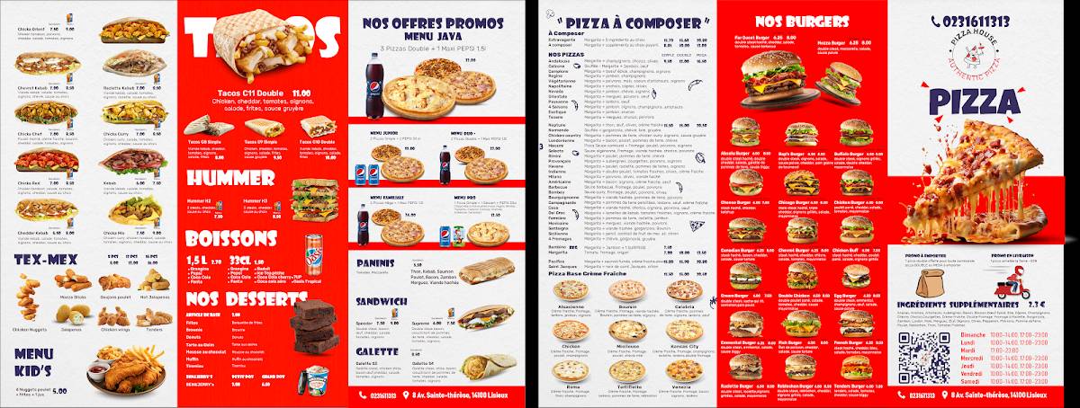 Menu au Pizza house restaurant, Lisieux