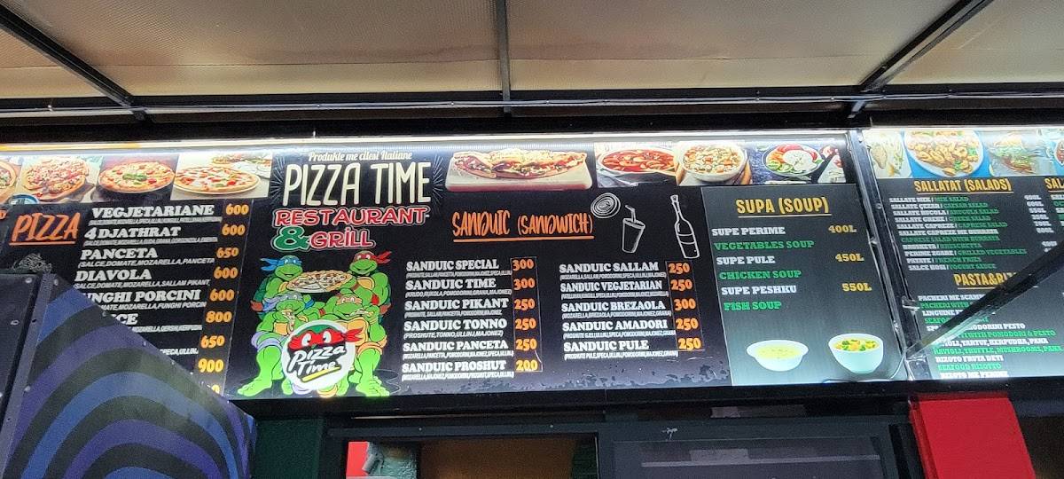 Menu at Pizza time restaurant, Vlorë