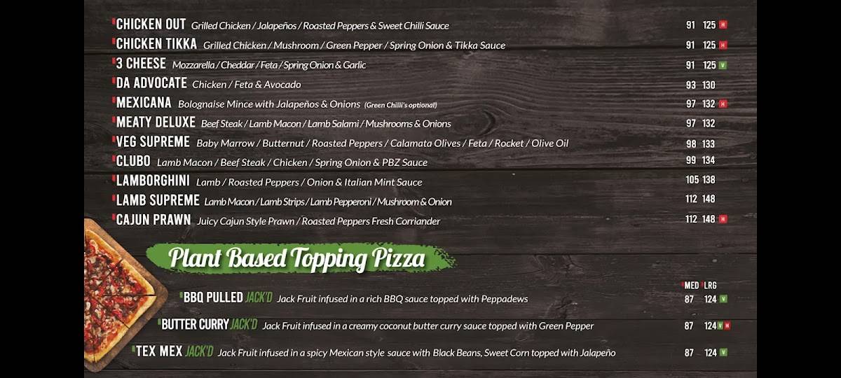 Speisekarte von Pizzaboyz South Beach, Durban