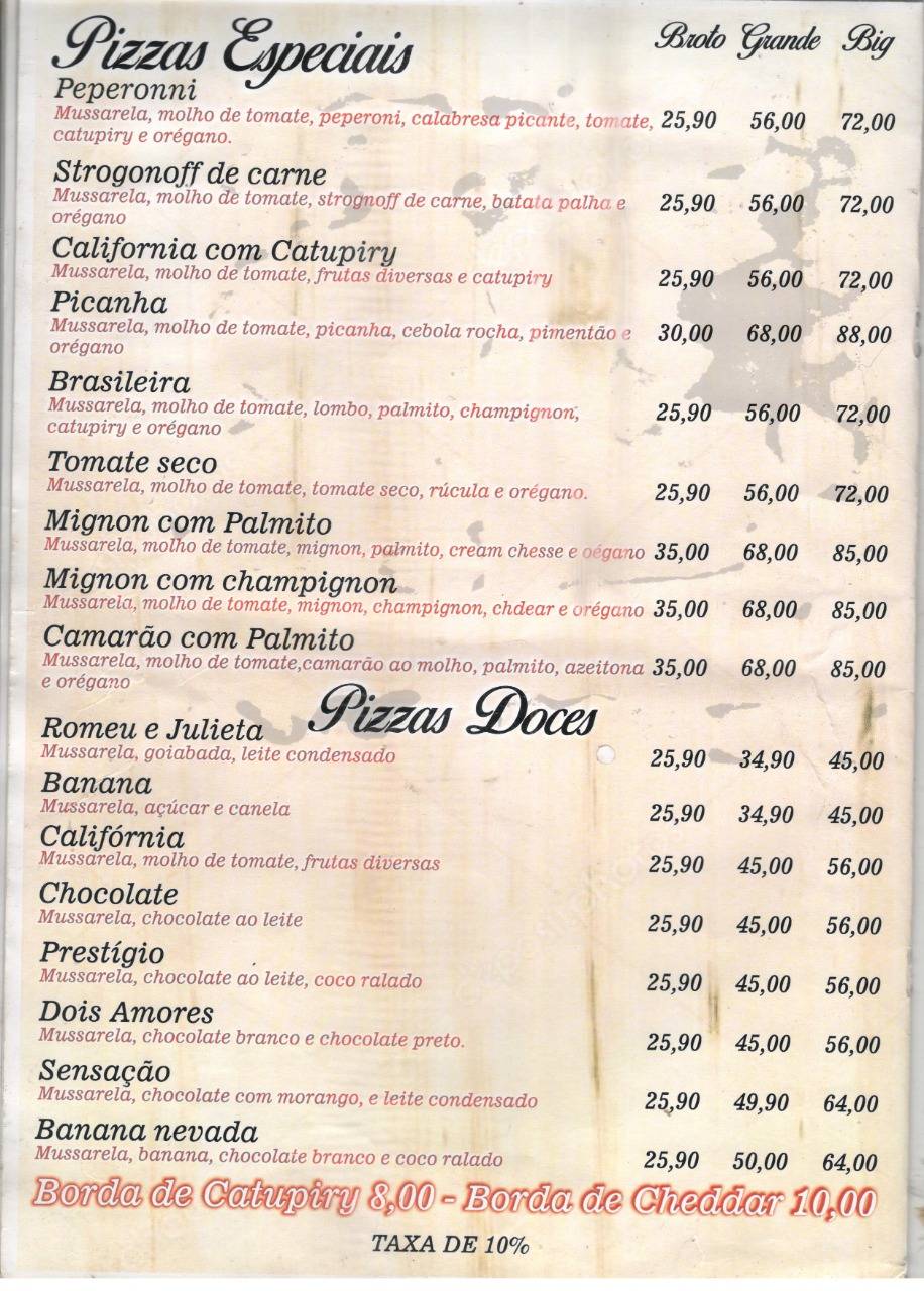 Menu at Pizzaria Don Italiano, Matinhos