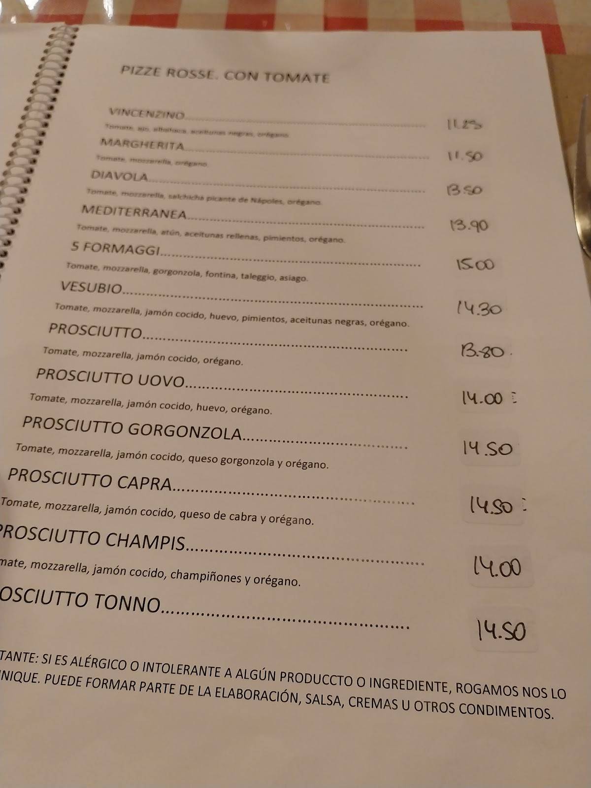 Carta de Restaurant Pizzeria Da Tulio, Pallejá