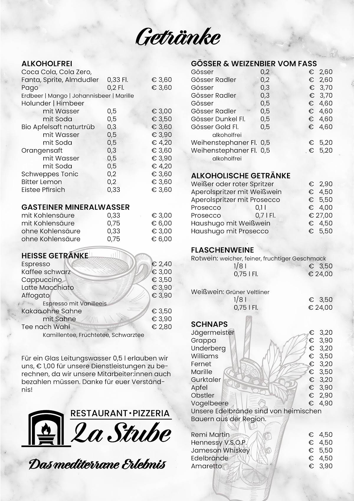 Speisekarte von Restaurant Pizzeria La Stube, Österreich