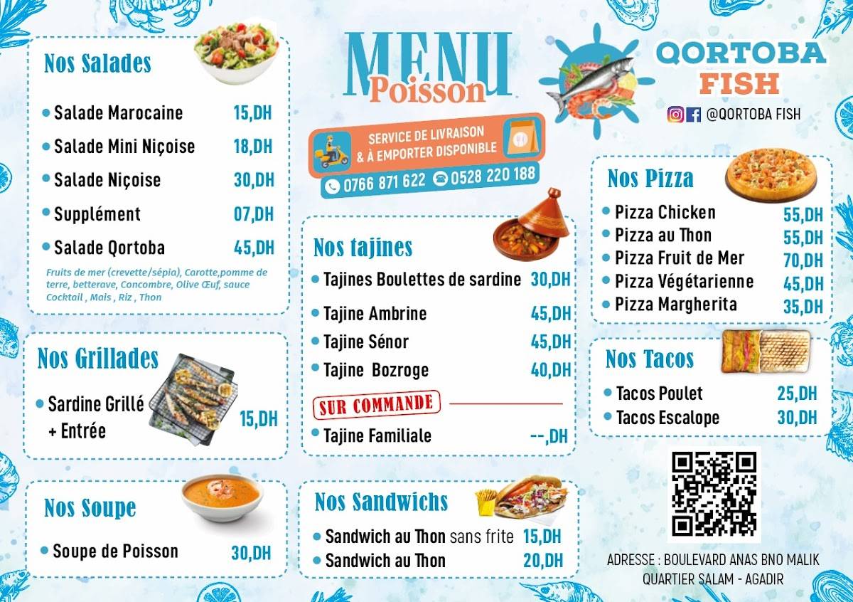 Menu au Restaurant Poissons La Pyramide, Agadir