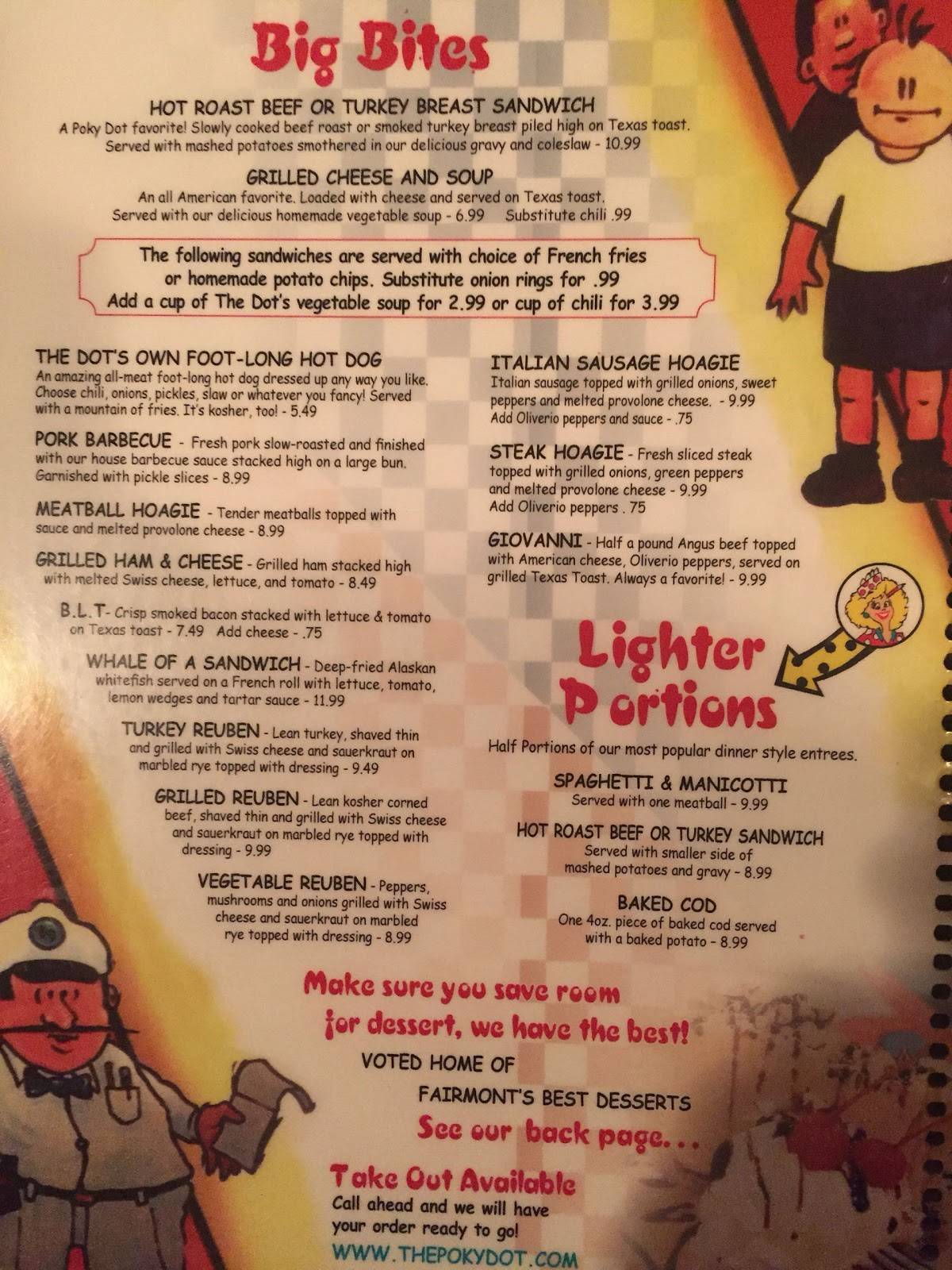 Menu at Poky Dot restaurant, Fairmont
